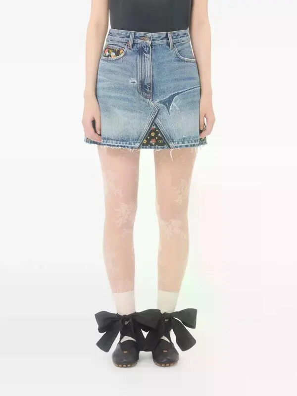 Valentino Garavani Denim Skirt With Frayed Hem - Blue