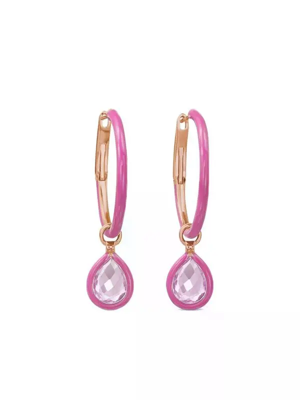 NINA RUNSDORF Rose Quartz Enamel Hoop Earrings - Pink
