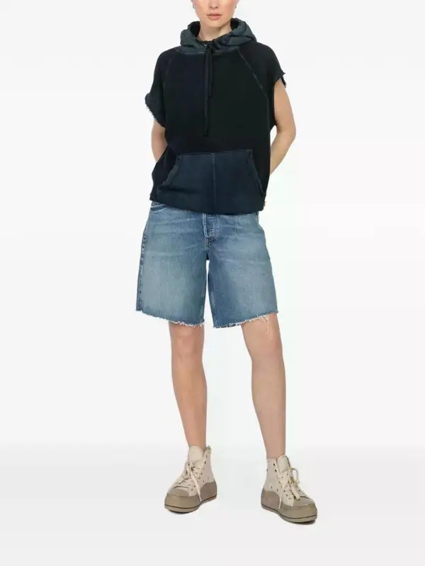 FREECITY Hooded Frayed Trim Top - Black