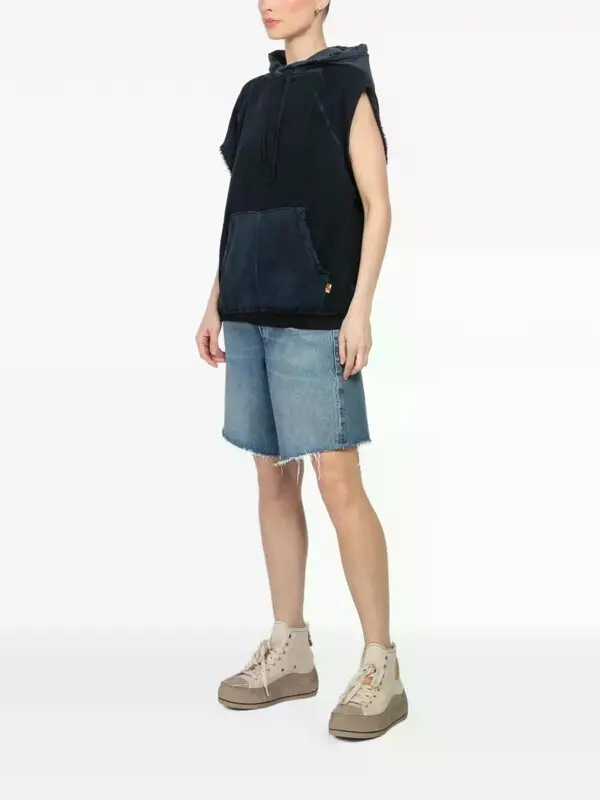 FREECITY Hooded Frayed Trim Top - Black