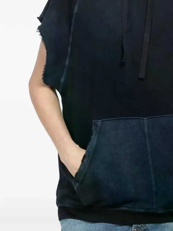 FREECITY Hooded Frayed Trim Top - Black