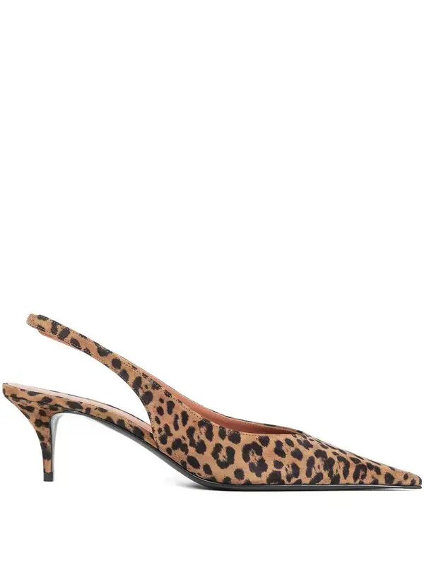 Amina Muaddi Leopard Printed Slingback Pumps