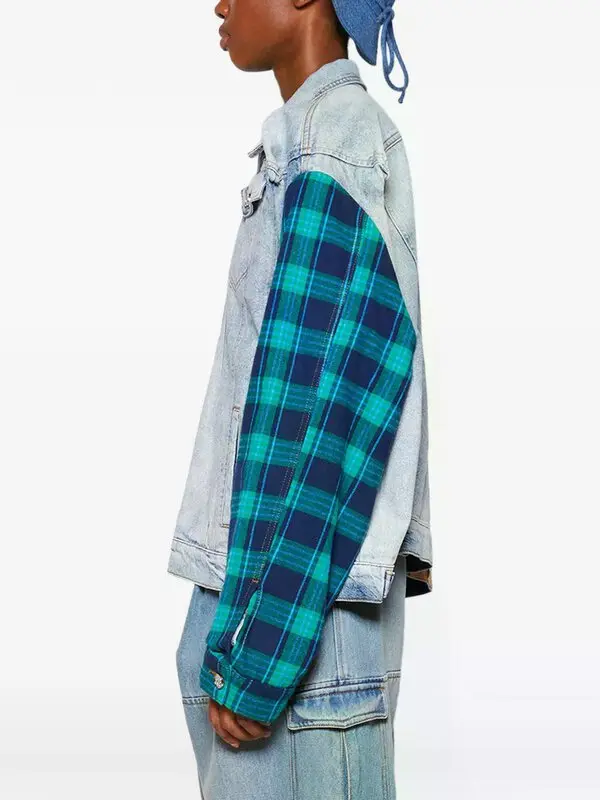 Natasha Zinko Checked Sleeve Denim Jacket - Blue