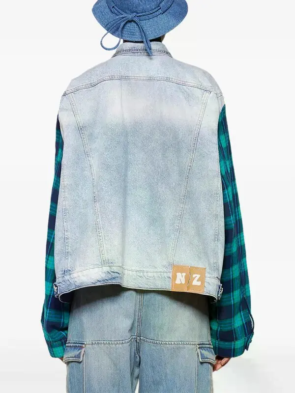 Natasha Zinko Checked Sleeve Denim Jacket - Blue