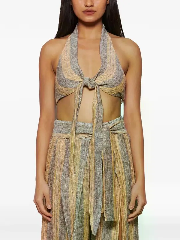 Lisa Marie Fernandez Striped Tie Halter Top - Neutrals