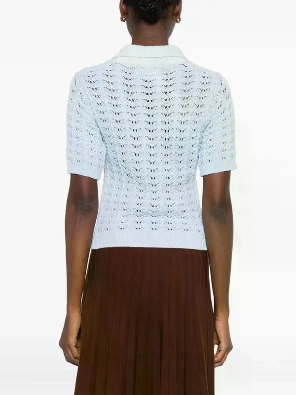 FORTE_FORTE Crochet-knit Polo Top - Blue