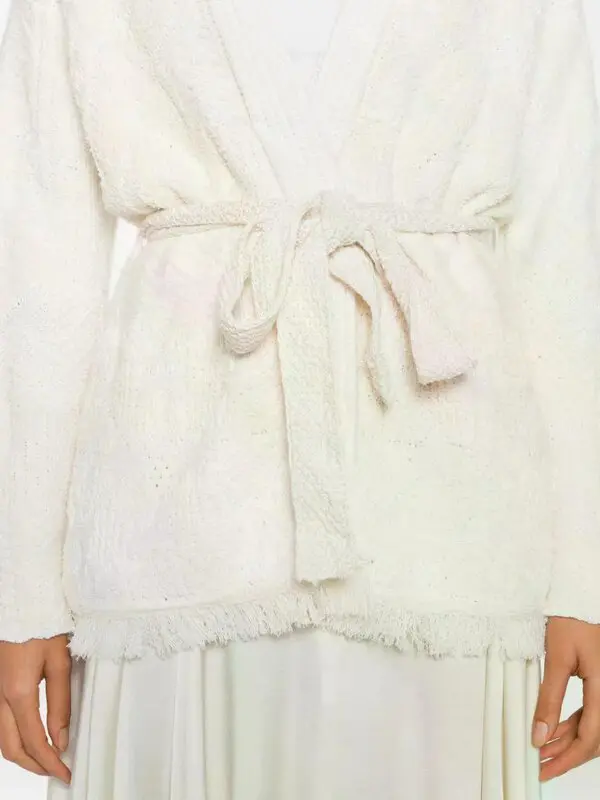 FORTE_FORTE Fringed Belted Cardigan