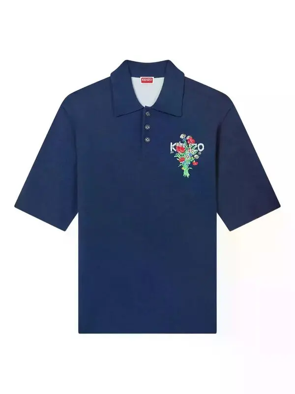 Kenzo Bouquet Embroidered Knit Polo Shirt
