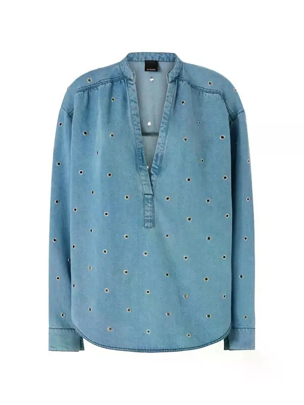 Pinko Eyelet Embellished V-neck Top - Blue