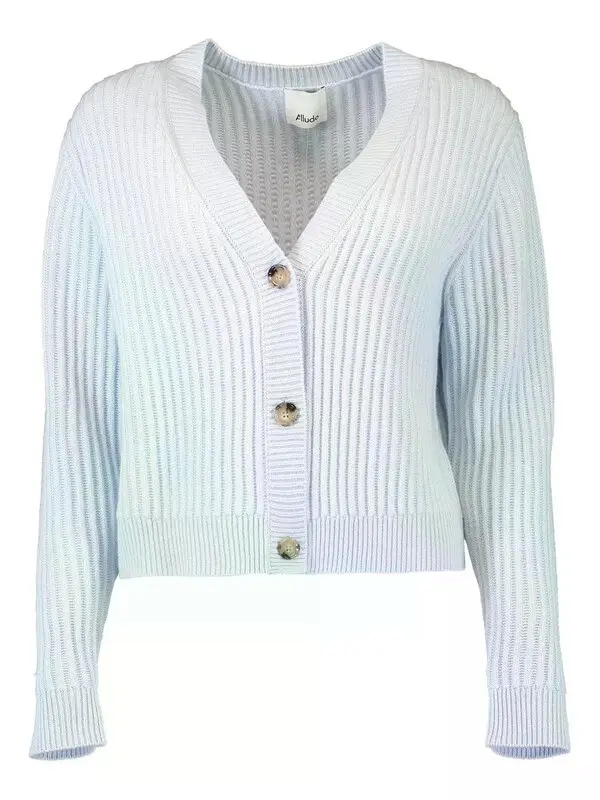 ALLUDE V-neck Ribbed Knit Cardigan