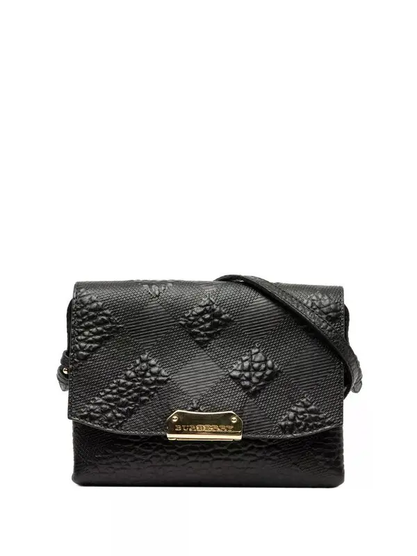 Burberry Embossed Grain Check Leather Langley Crossbody Bag - Black