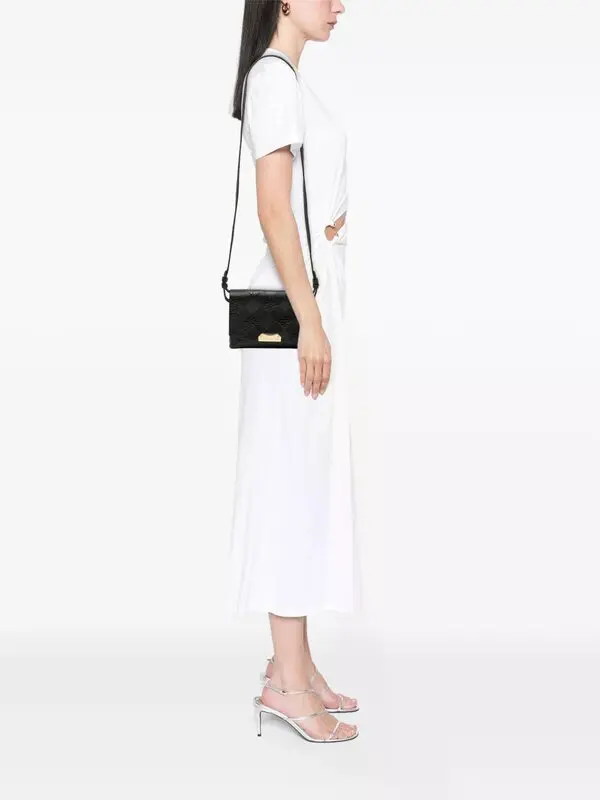 Burberry Embossed Grain Check Leather Langley Crossbody Bag - Black