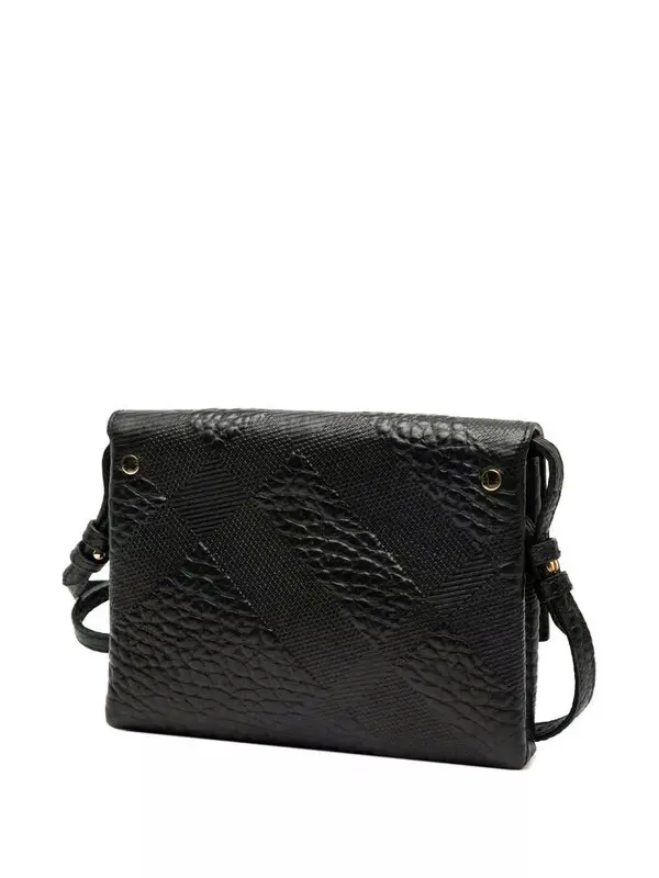 Burberry Embossed Grain Check Leather Langley Crossbody Bag - Black
