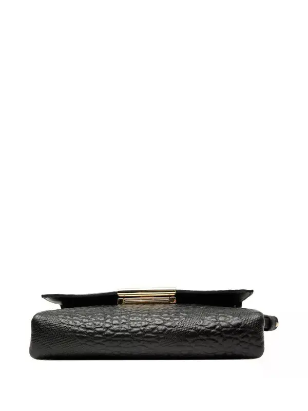 Burberry Embossed Grain Check Leather Langley Crossbody Bag - Black