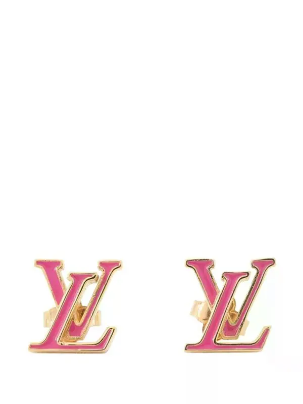 LOUIS VUITTON 2023 Plated Enamel Iconic Push Back Earrings - Gold