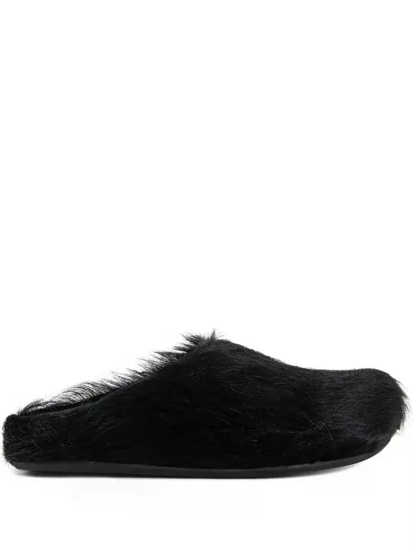 Marni Fussbett Long-hair Calfskin Sabot - Black