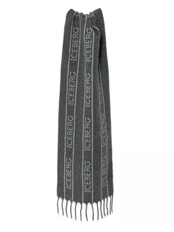 Iceberg Lettering Fringed Scarf - Grey