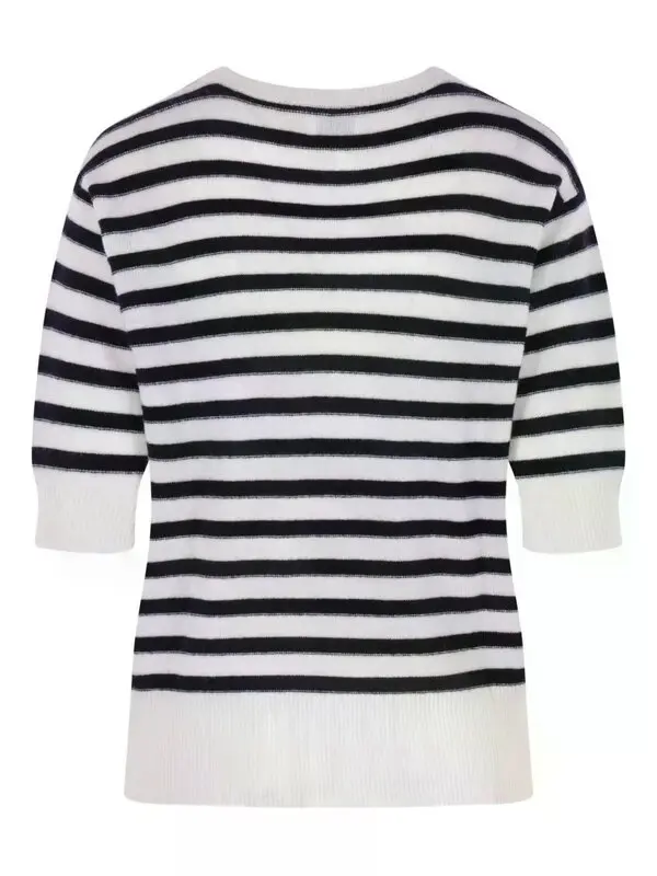 ALLUDE Striped Short-sleeve T-shirt With Button Detail