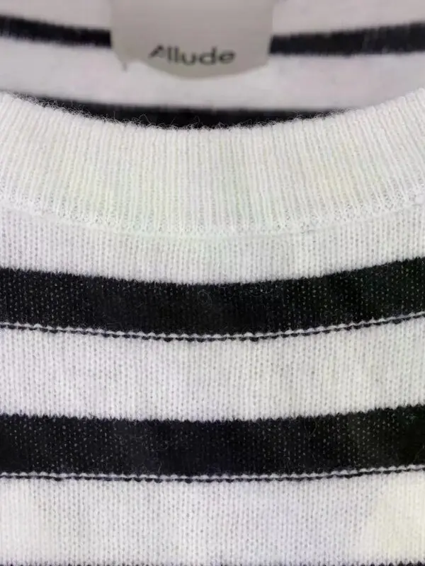 ALLUDE Striped Short-sleeve T-shirt With Button Detail