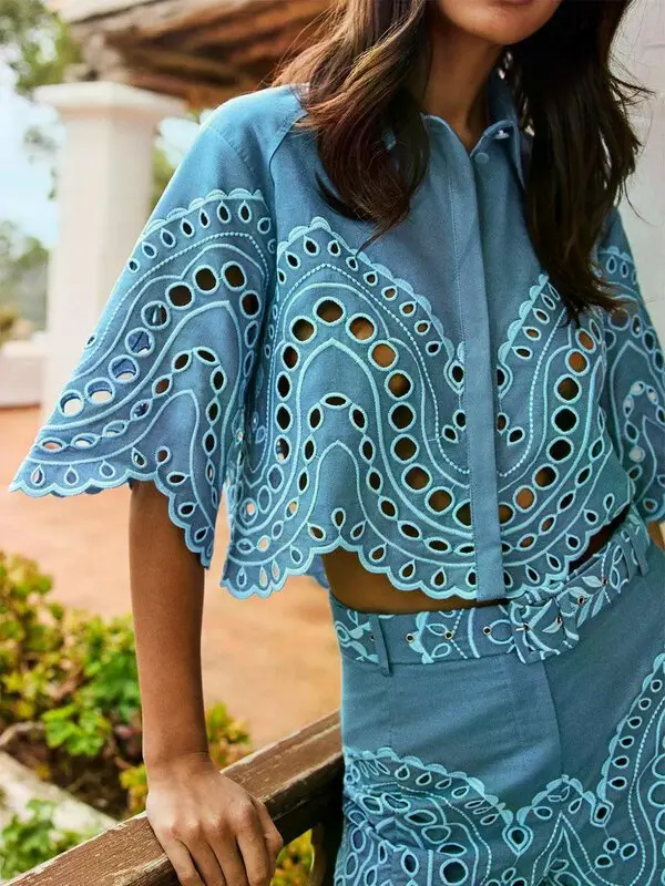 Charo Ruiz Ibiza Cut-out Storm Blouse - Blue