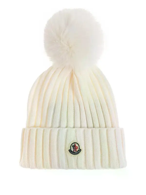 Moncler Pompom Ribbed Beanie - Neutrals