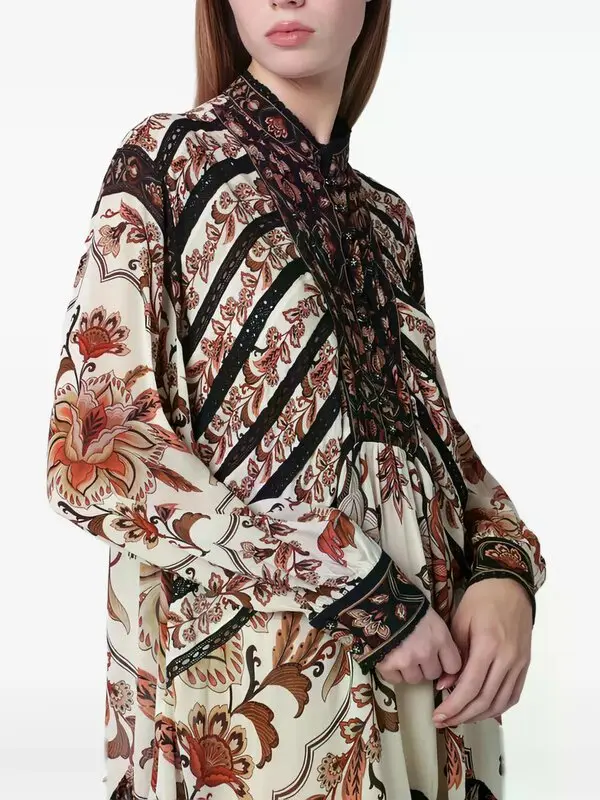 black majestic garden beaded buckle long sleeve mini dress Farm Rio Majestic Garden Long-Sleeve Button-Front Mini Dress