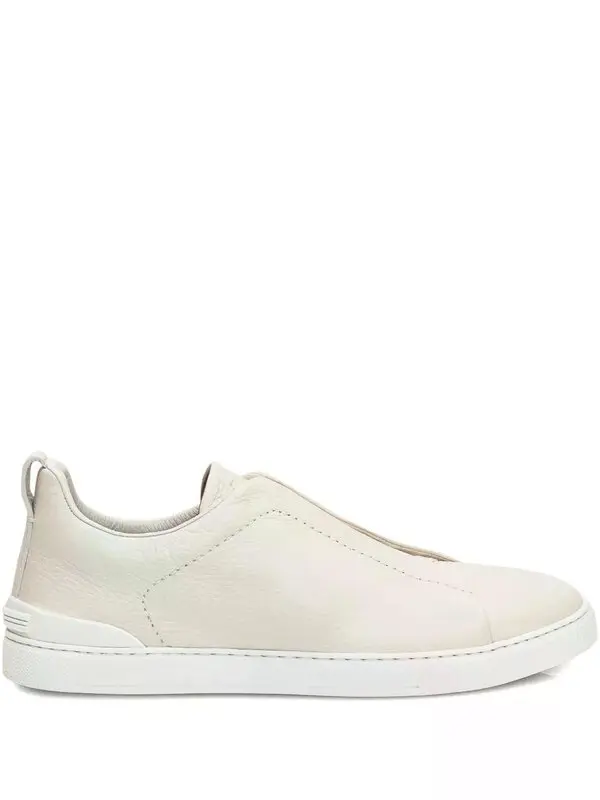 Zegna Triple Stitch Leather Slip-ons - Neutrals