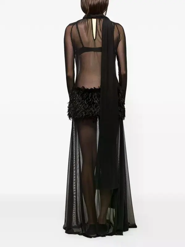 ATU BODY COUTURE Feather-panel Scarf-detail Gown - Black