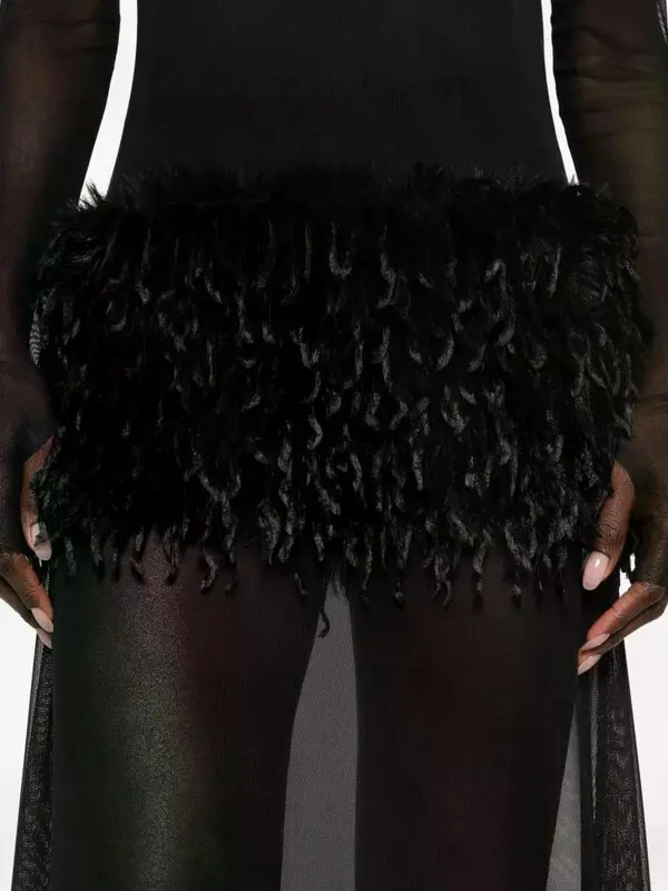 ATU BODY COUTURE Feather-panel Scarf-detail Gown - Black