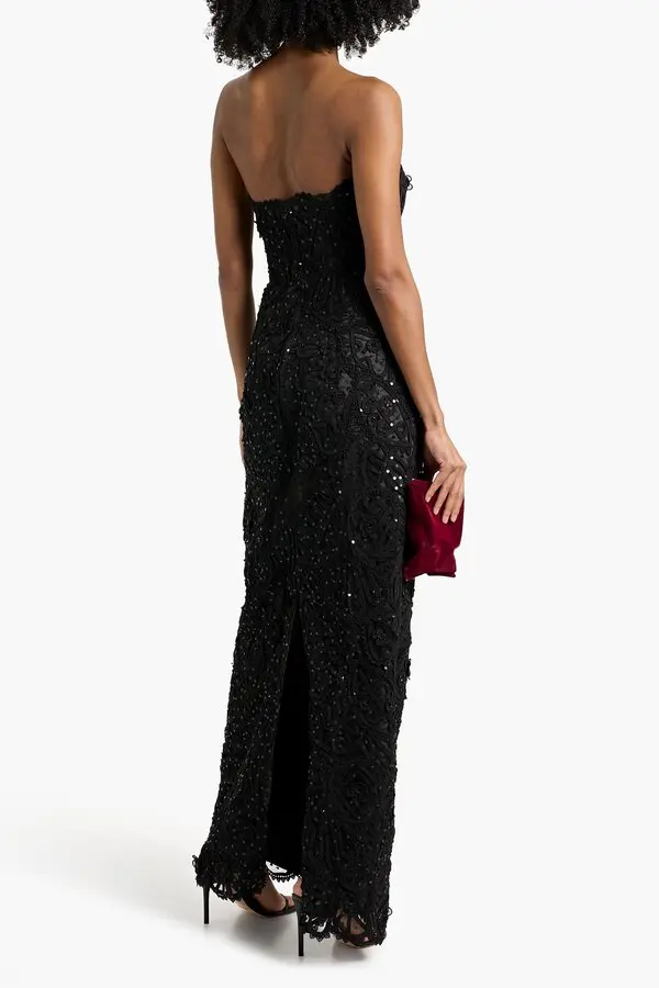 Carolina Herrera Strapless Sequin-embellished Lace Gown
