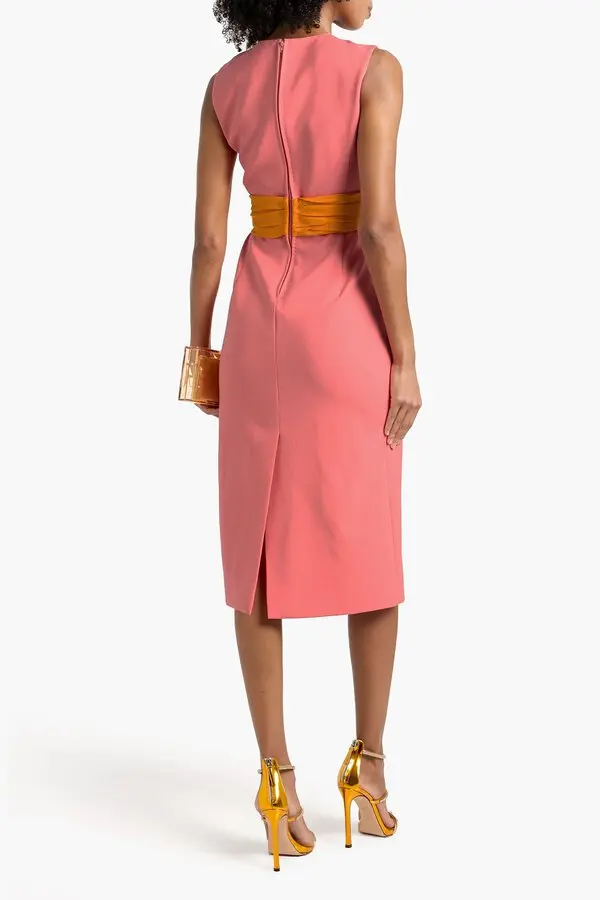 Carolina Herrera Two-tone Wool-blend Midi Dress - Coral
