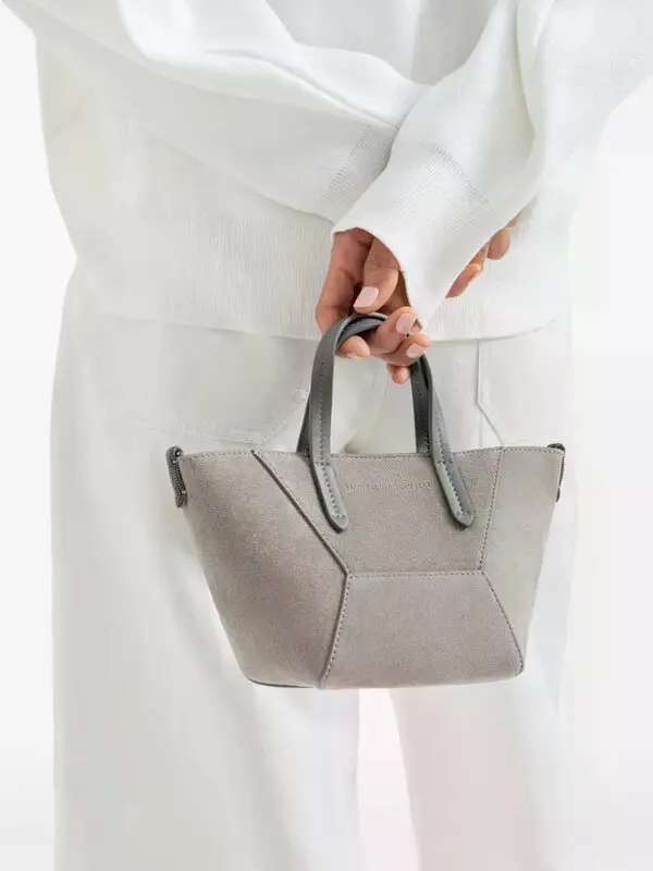 Brunello Cucinelli Mini Embossed-logo Tote Bag - Grey