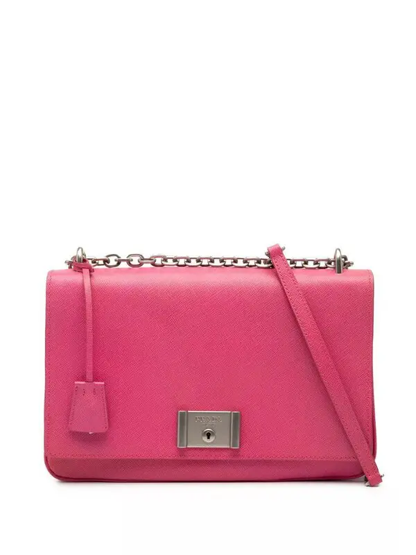 Prada Saffiano Lux Lock Chain Flap Crossbody Bag - Pink