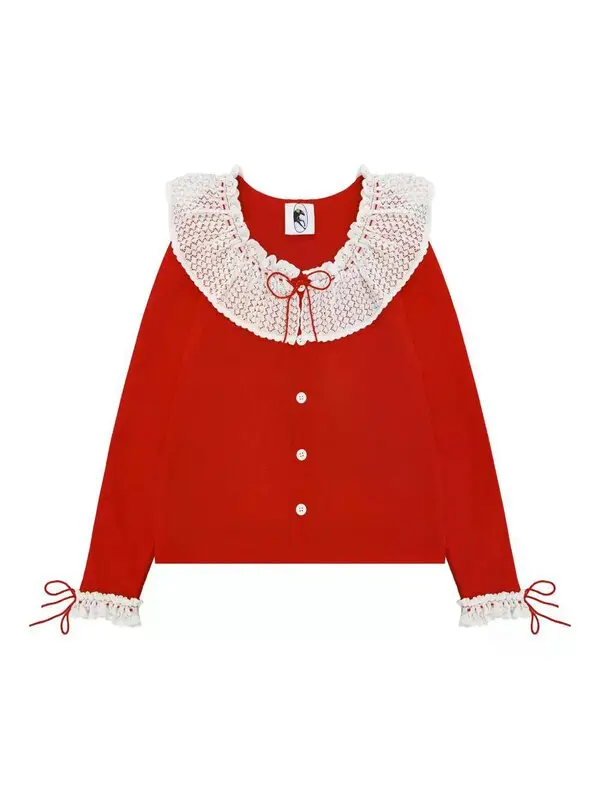 Sleeper Malena Lace-collar Cardigan - Red