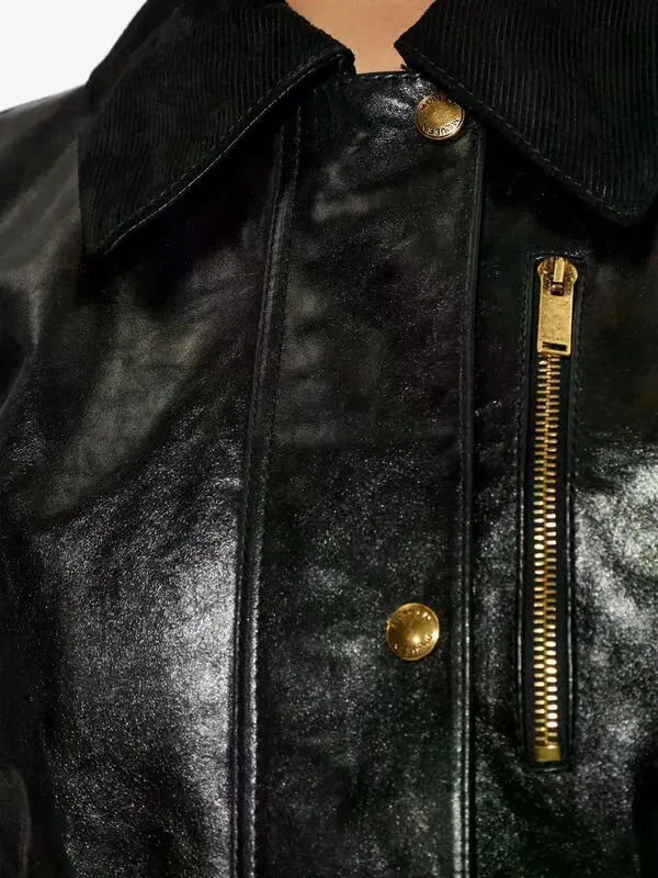 Alexander McQueen Leather Jacket With Corduroy Collar