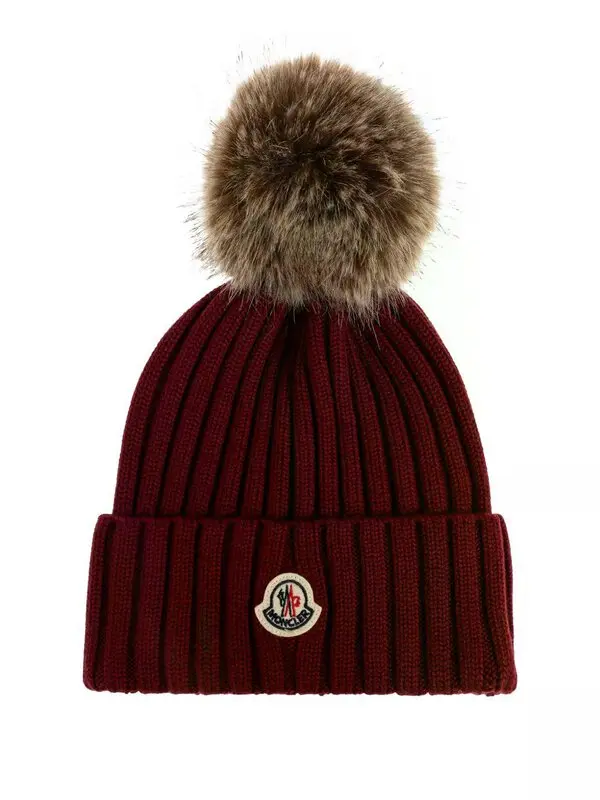 Moncler Pompom Ribbed Beanie - Red