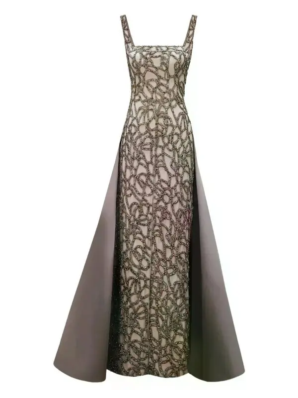 GEMY MAALOUF Bateau-collar Beaded Gown
