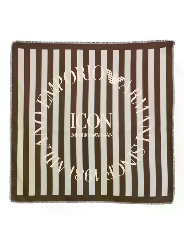 Emporio Armani Striped Fringed Scarf - Brown