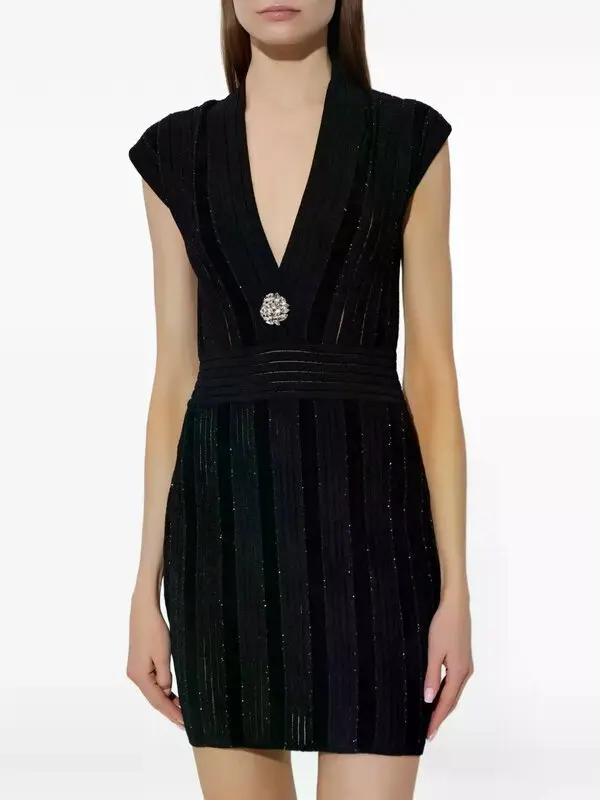 Balmain Embellished-chest V-neck Dress