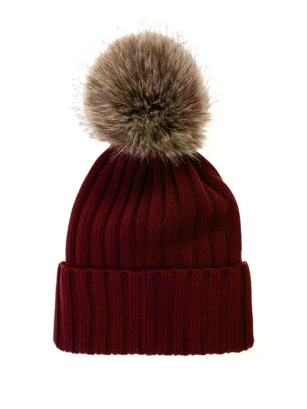 Moncler Ribbed Pompom Beanie - Red