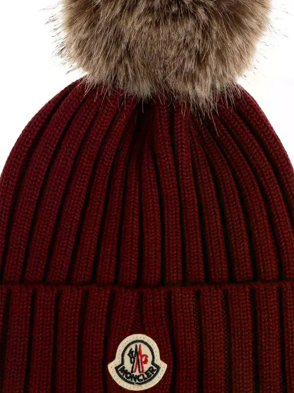 Moncler Ribbed Pompom Beanie - Red