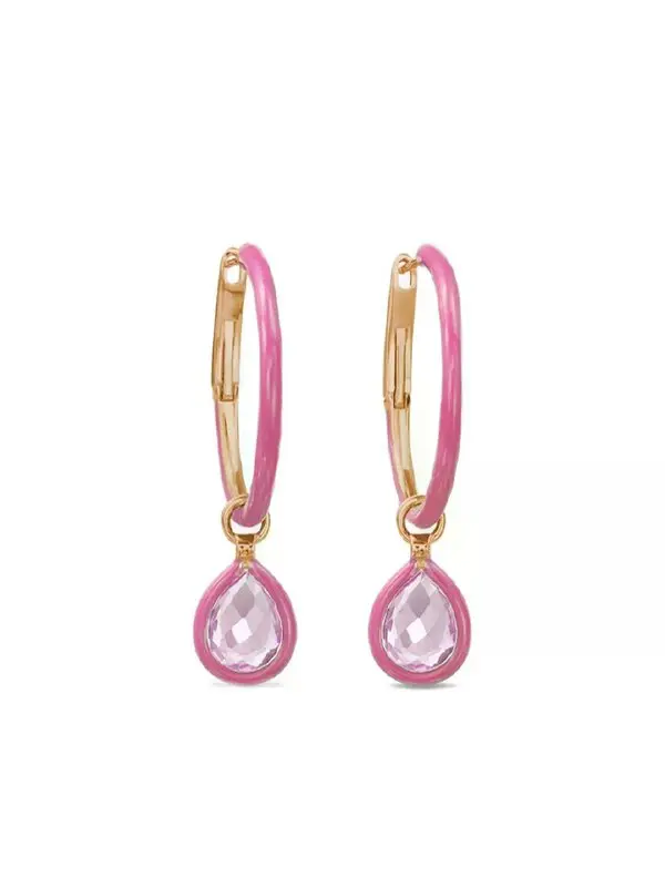 NINA RUNSDORF Rose Quartz Rose Gold Huggies Earrings - Pink