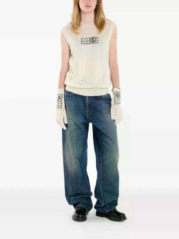 MAISON MARGIELA Numeric-logo Distressed Knitted Vest - Neutrals