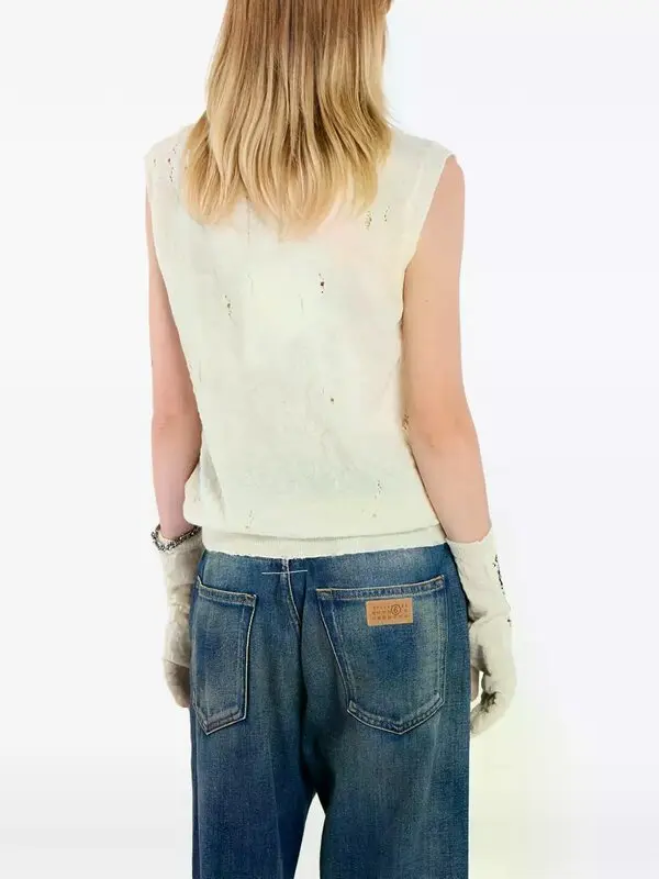 MAISON MARGIELA Numeric-logo Distressed Knitted Vest - Neutrals