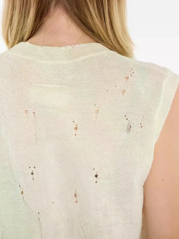 MAISON MARGIELA Numeric-logo Distressed Knitted Vest - Neutrals