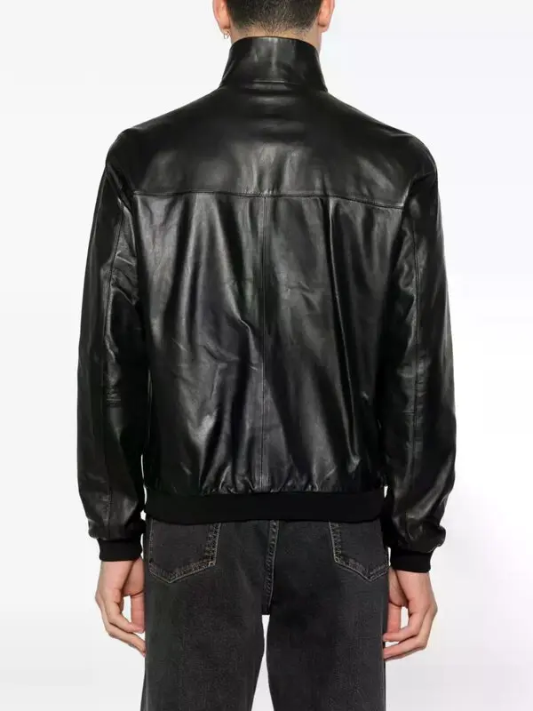 Emporio Armani Leather Bomber Jacket - Black