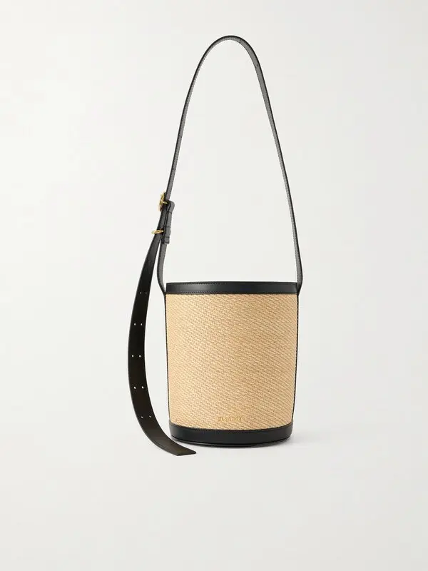 JIL SANDER Leather-trimmed Raffia Bucket Bag