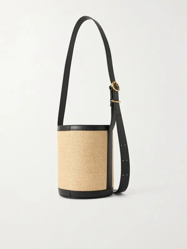JIL SANDER Leather-trimmed Raffia Bucket Bag