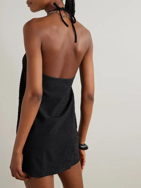Hunza G Crinkle Halterneck Mini Dress - Black
