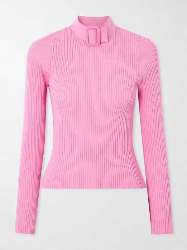 COURREGES Buckled Ribbed-knit Top